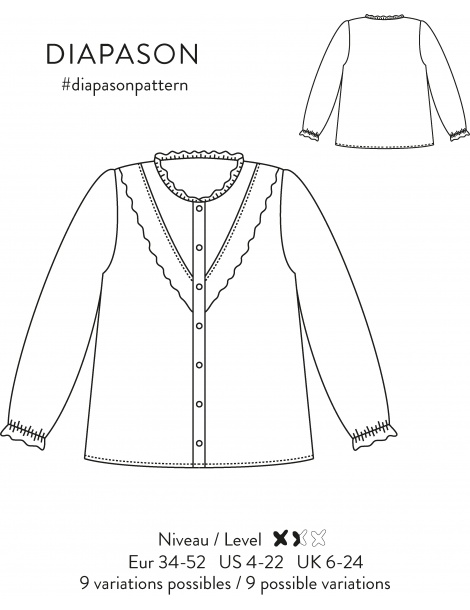 Diapason blouse sewing pattern paper version with free sew along video