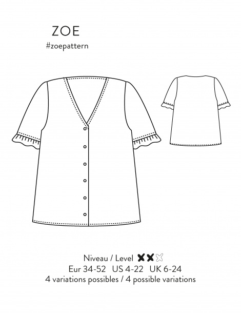 Zoé blouse or dress sewing pattern paper version with free sew along video