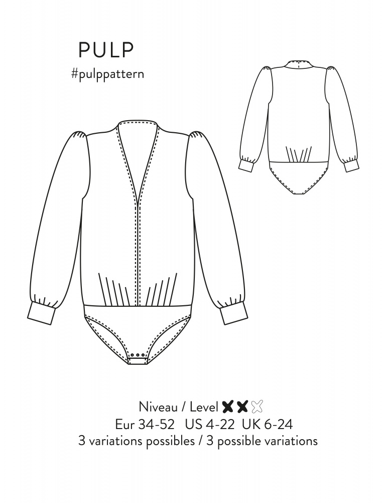 Pulp women bodysuit, sewing pattern paper version with free sew along video