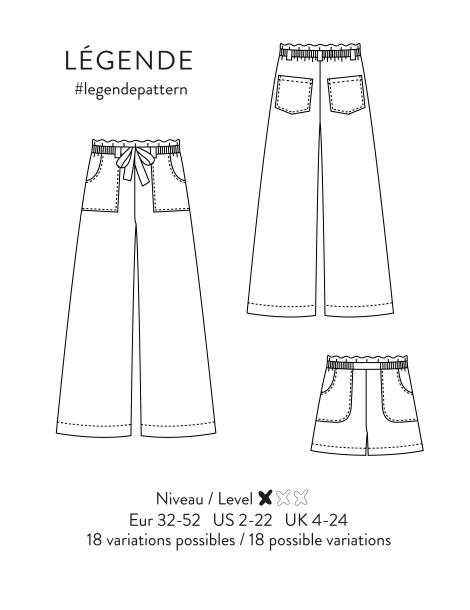 Legende pants or shorts sewing pattern paper version with free sew ...