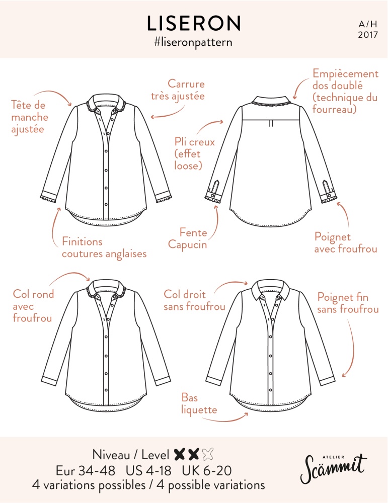 Liseron shirt sewing pattern paper version with free sew along video.
